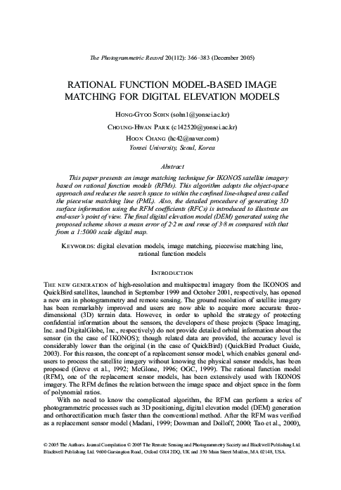 (PDF) Rational function model-based image matching for digital elevation models