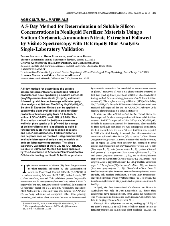 (PDF) A 5-Day Method for Determination of Soluble Silicon ...