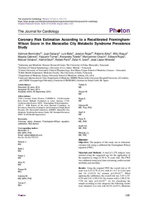 (PDF) Coronary Risk Estimation According to a Recalibrated Framingham ...