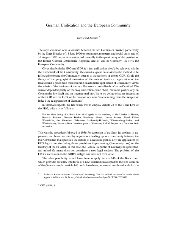 (PDF) German Unification and the European Community
