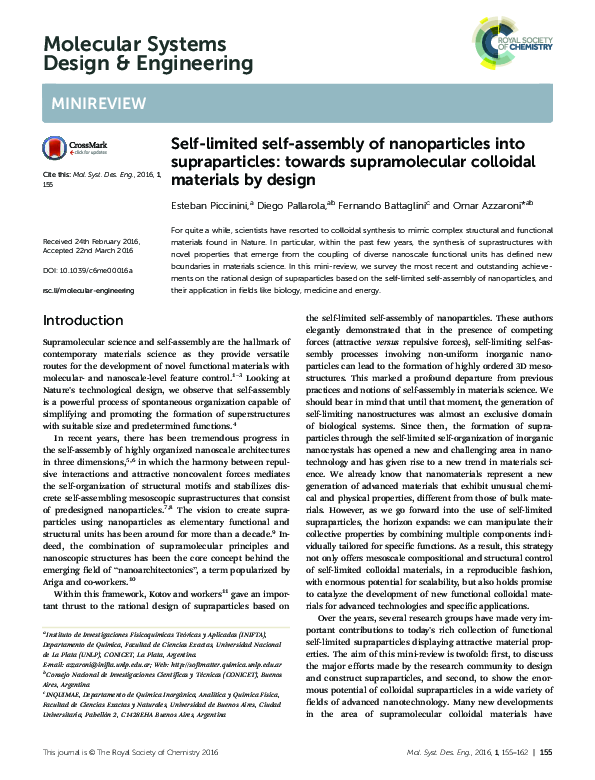 (PDF) Self-limited self-assembly of nanoparticles into supraparticles: towards supramolecular ...