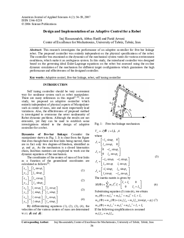 Design and Implementation of an Adaptive Control for a Robot