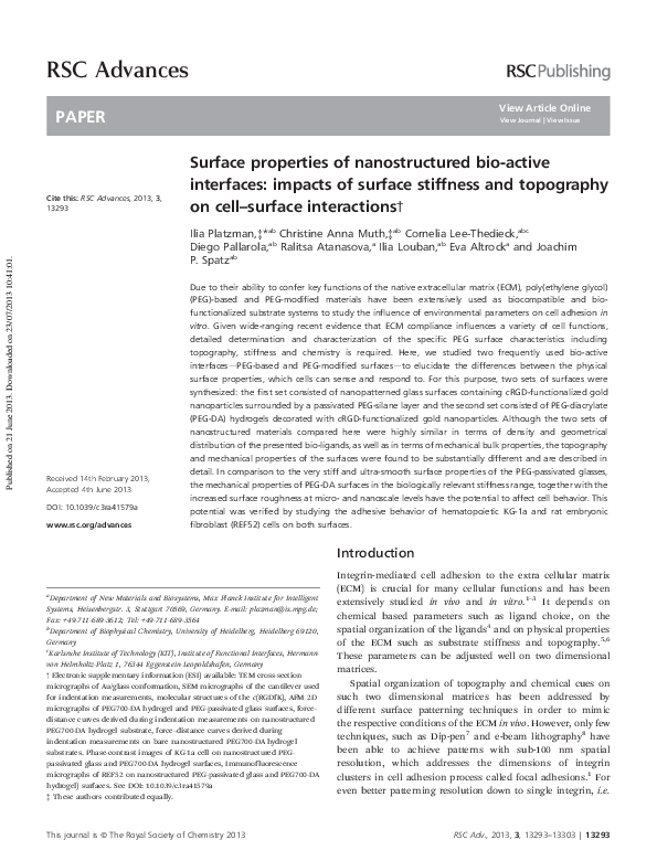 (PDF) Surface properties of nanostructured bio-active interfaces ...