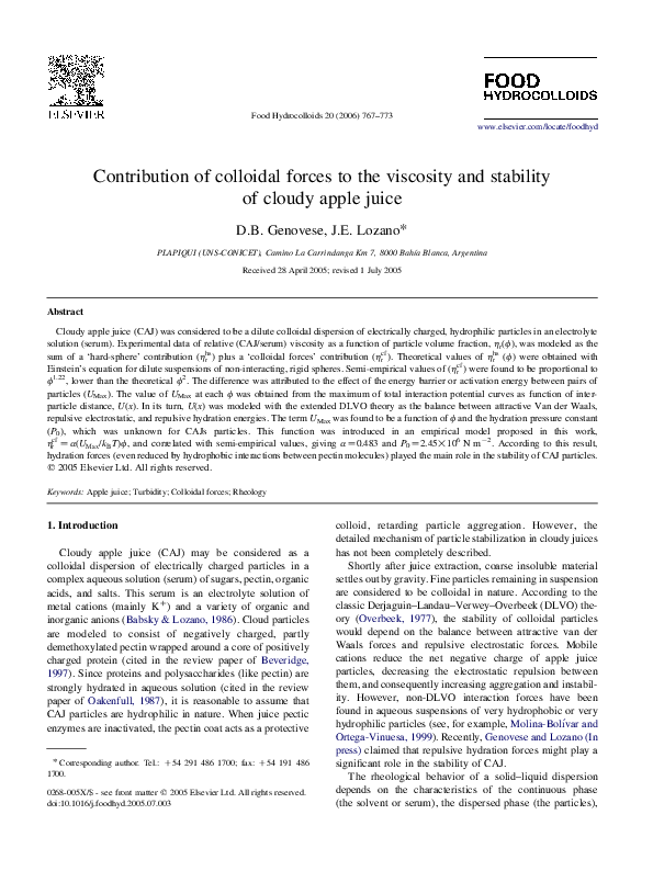 (PDF) Contribution of colloidal forces to the viscosity and stability ...