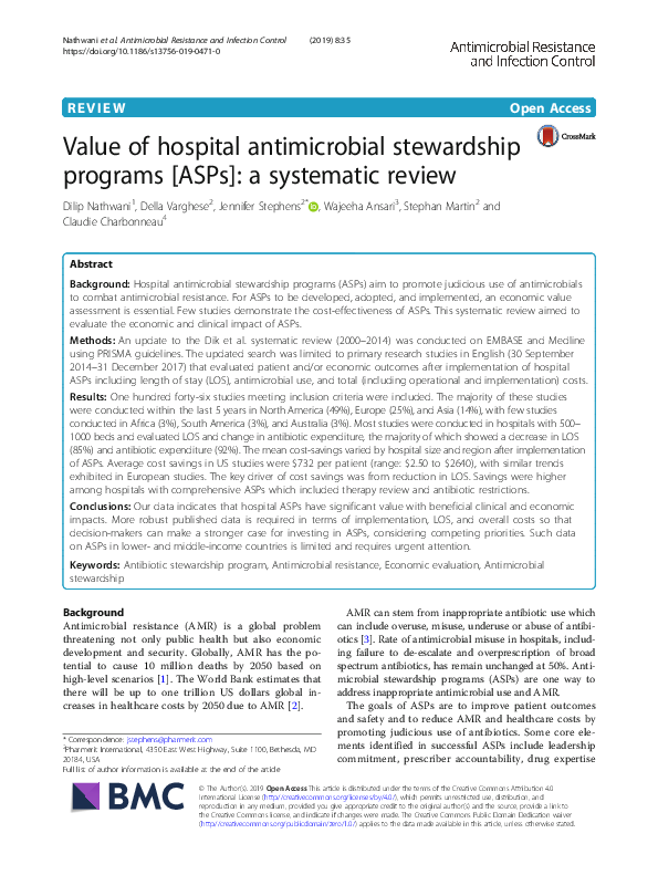 (PDF) Value of hospital antimicrobial stewardship programs [ASPs]: a systematic review