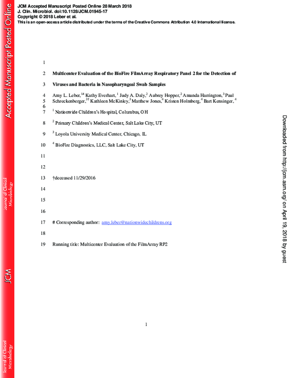(PDF) Multicenter Evaluation of the BioFire FilmArray Respiratory Panel ...