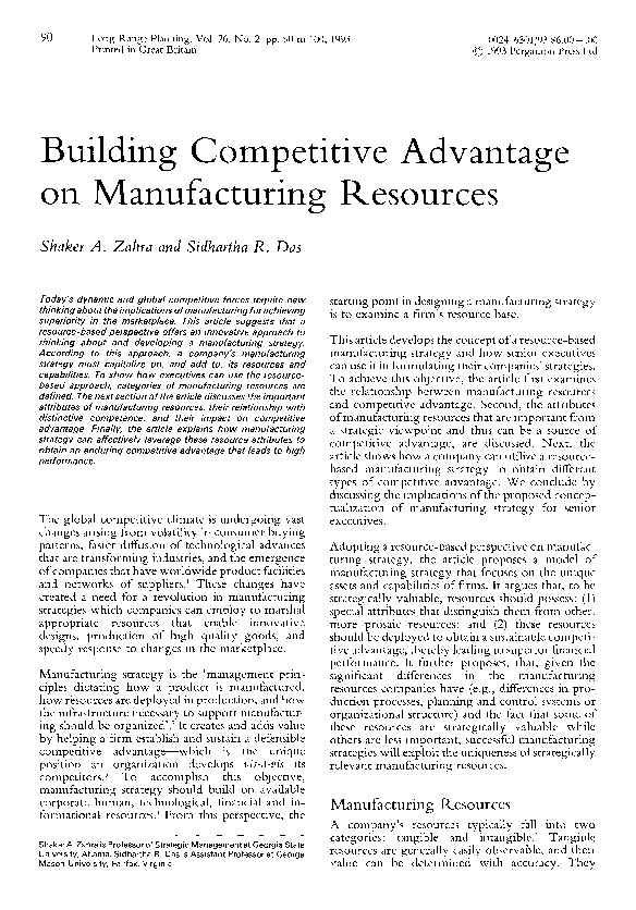 (PDF) Building competitive advantage on manufacturing resources