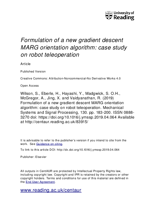 (PDF) Formulation of a new gradient descent MARG orientation algorithm: Case study on robot ...