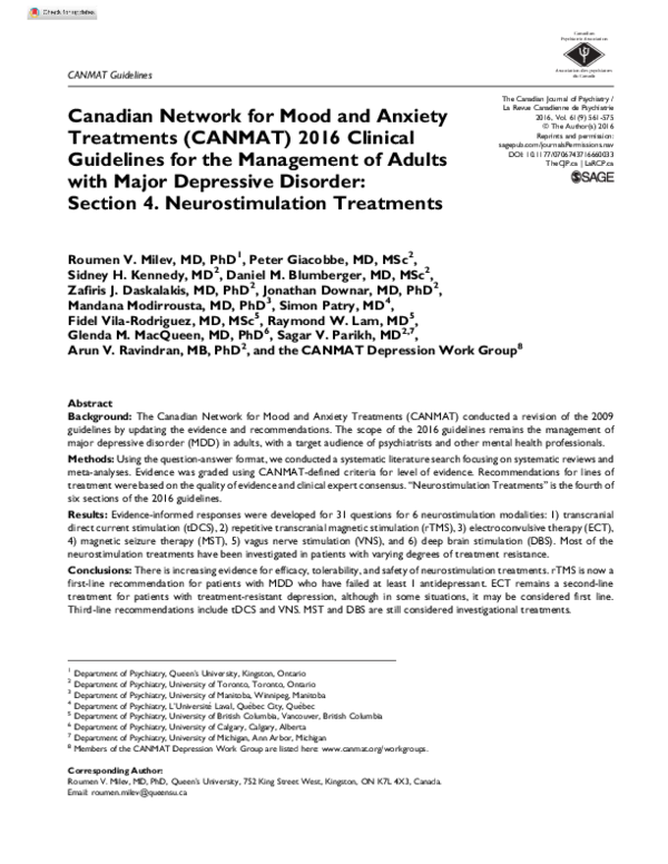 (PDF) Canadian Network for Mood and Anxiety Treatments (CANMAT) and ...