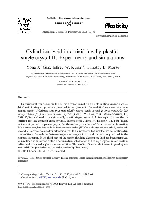 (PDF) Cylindrical void in a rigid-ideally plastic single crystal III ...