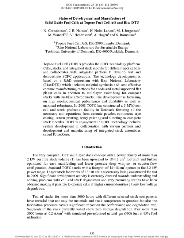 (PDF) Status of Development and Manufacture of Solid Oxide Fuel Cell at ...