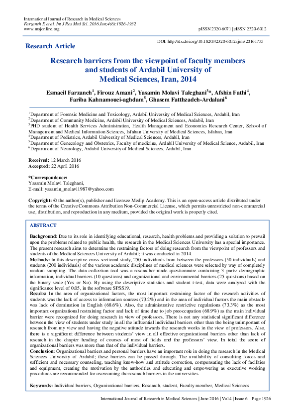 (PDF) Research barriers from the viewpoint of faculty members and ...