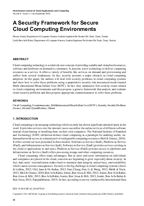 (PDF) A Security Framework for Secure Cloud Computing Environments