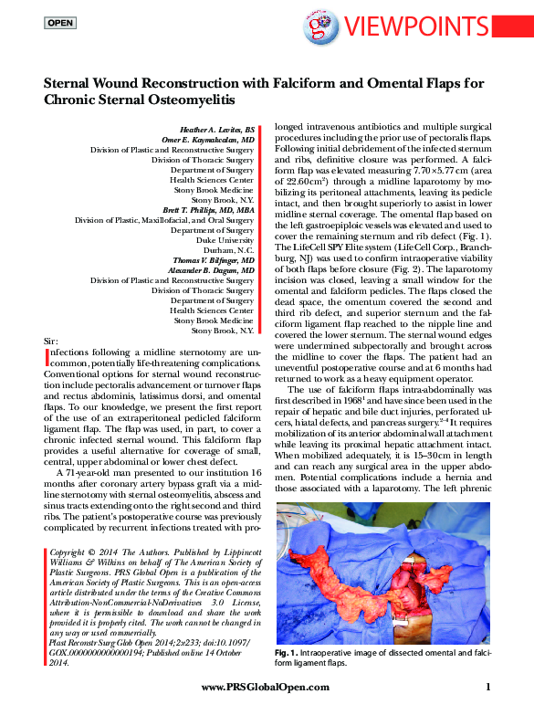 (PDF) Sternal Wound Reconstruction with Falciform and Omental Flaps for ...