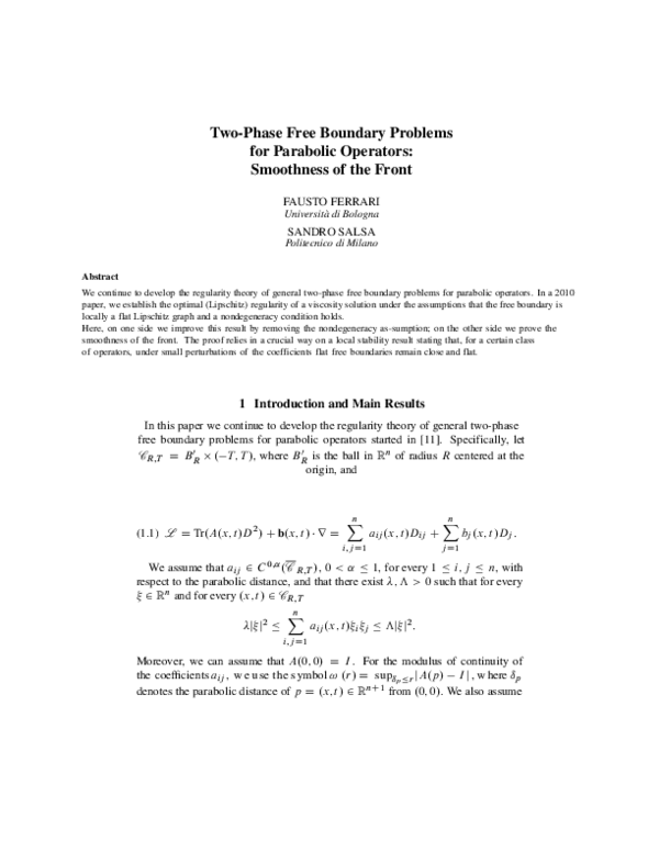 (PDF) Two-Phase Free Boundary Problems for Parabolic Operators ...