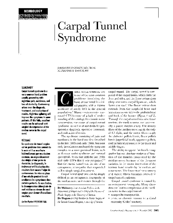 (PDF) Carpal Tunnel Syndrome: Diagnosing and treating the most common ...