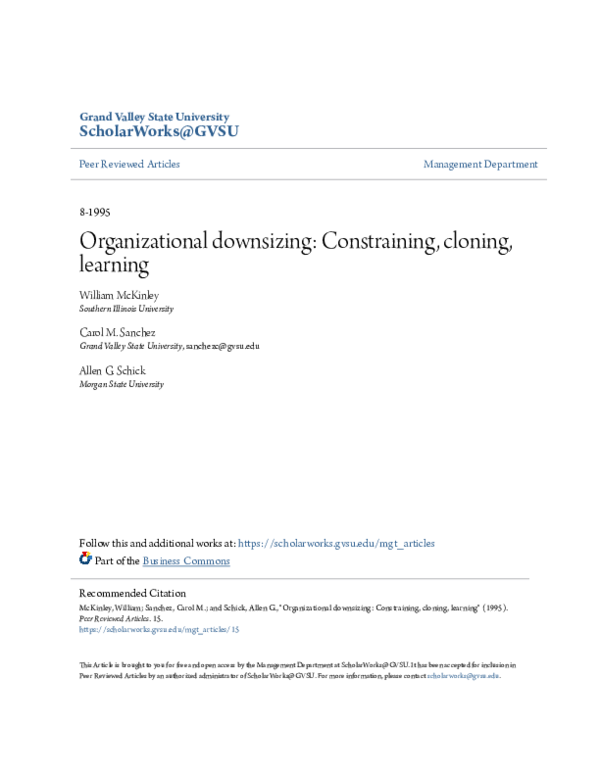 (PDF) Organizational downsizing: Constraining, cloning, learning