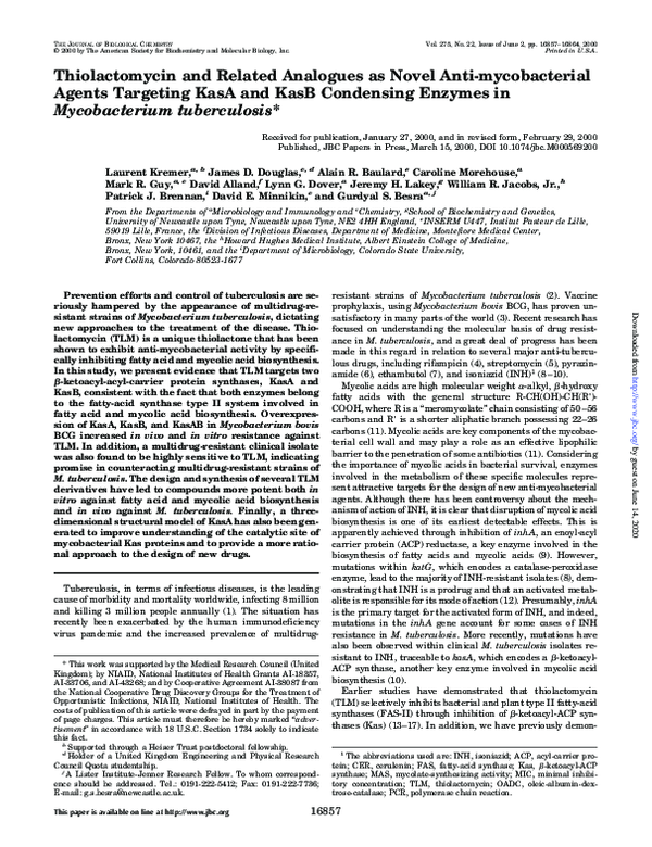 (PDF) Thiolactomycin and Related Analogues as Novel Anti-mycobacterial ...