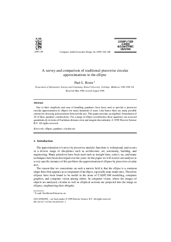 (PDF) A survey and comparison of traditional piecewise circular approximations to the ellipse