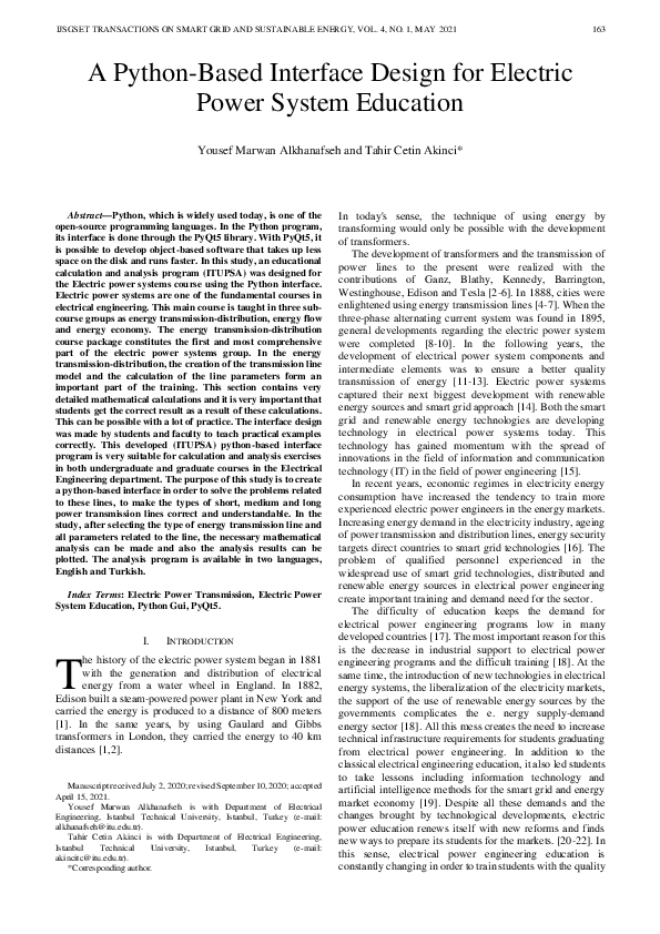 (PDF) A Python-Based Interface Design for Electric Power System Education