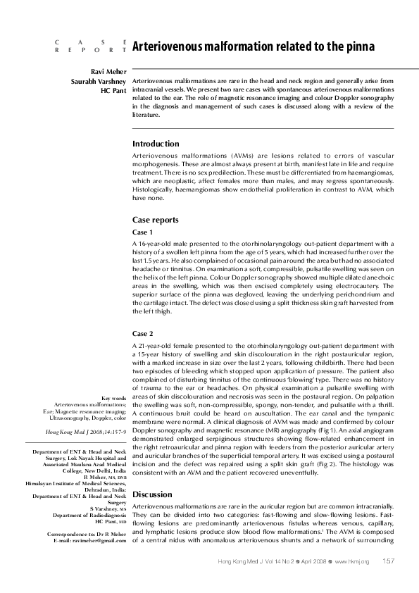 (PDF) Arteriovenous malformation related to the pinna