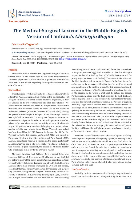 (PDF) The Medical-Surgical Lexicon in the Middle English Version of ...