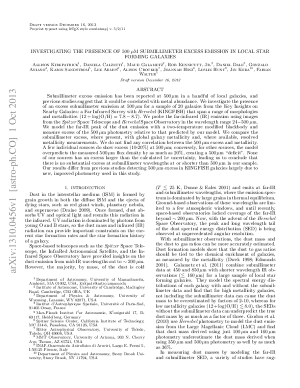 (PDF) INVESTIGATING THE PRESENCE OF 500 μm SUBMILLIMETER EXCESS ...