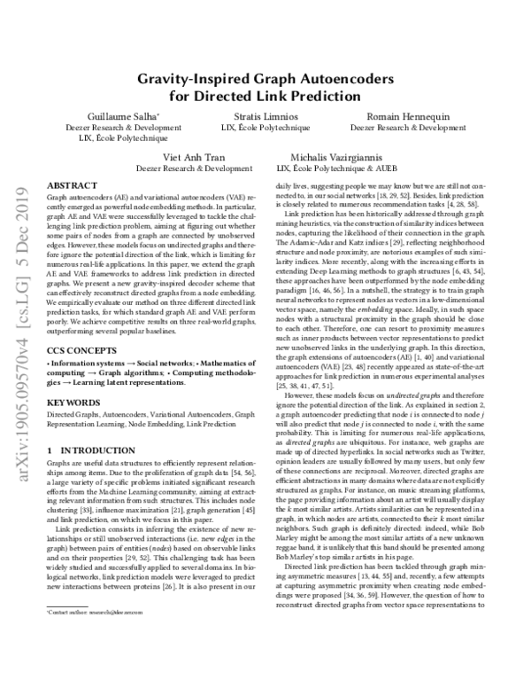 Pdf Gravity Inspired Graph Autoencoders For Directed Link Prediction Stratis Limnios