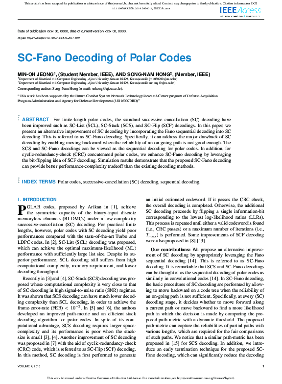 (PDF) SC-Fano Decoding of Polar Codes | Song Nam Hong - Academia.edu