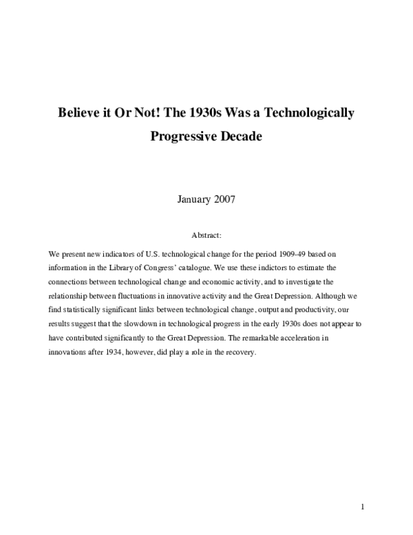(PDF) Believe it or not! The 1930s was a technologically progressive decade