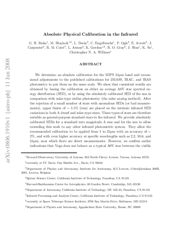 (PDF) Absolute Physical Calibration in the Infrared
