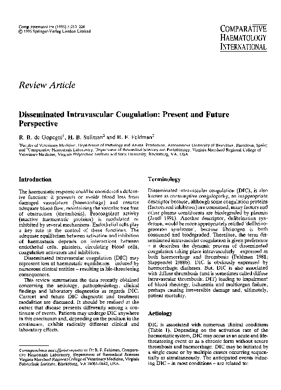 (PDF) Disseminated intravascular coagulation: Present and future ...