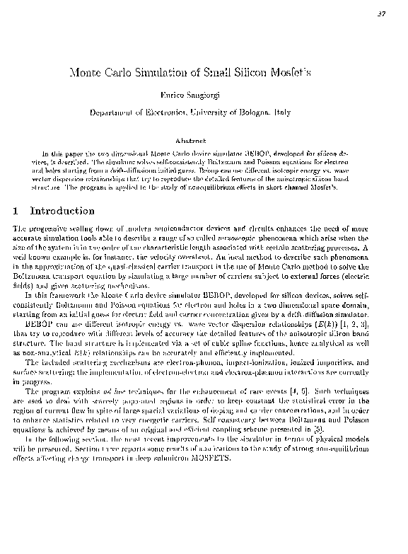 (PDF) Monte Carlo Simulation of Small Silicon Mosfet's
