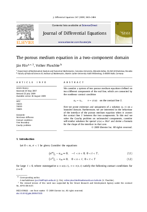 (PDF) The porous medium equation in a two-component domain