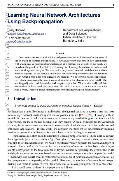 (PDF) Learning Neural Network Architectures using Backpropagation