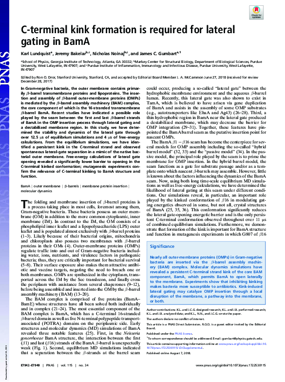 (PDF) C-terminal kink formation is required for lateral gating in BamA