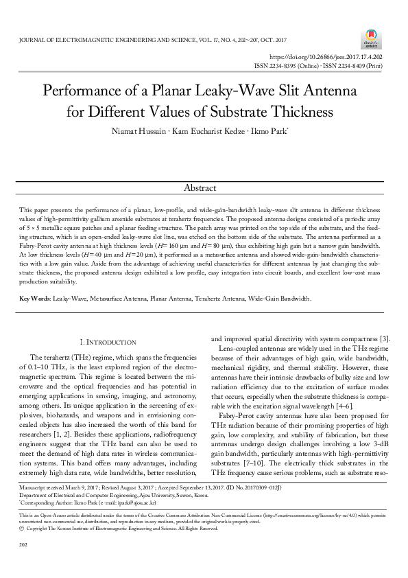 (PDF) Performance of a Planar Leaky-Wave Slit Antenna for Different Values of Substrate ...