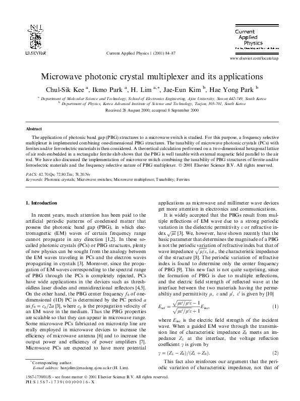 (PDF) Microwave photonic crystal multiplexer and its applications