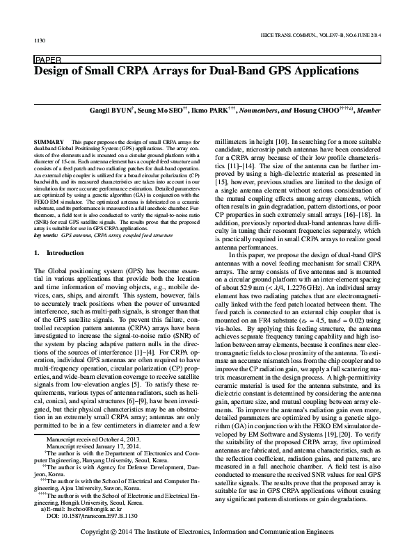 (PDF) Design of Small CRPA Arrays for Dual-Band GPS Applications