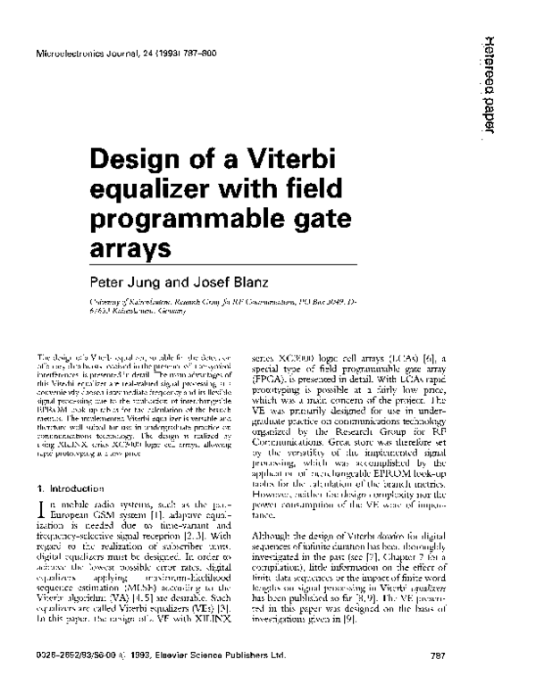 Pdf Design Of A Viterbi Equalizer With Field Programmable Gate Arrays