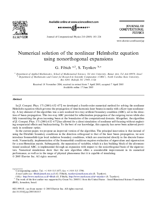 Pdf Numerical Solution Of The Nonlinear Helmholtz Equation Using Nonorthogonal Expansions