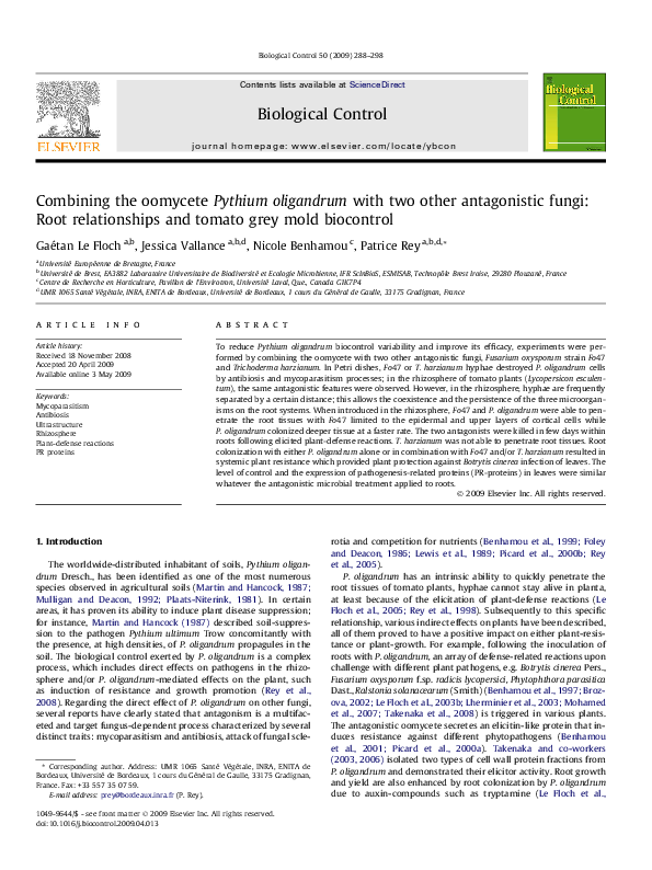 (PDF) Combining the oomycete Pythium oligandrum with two other antagonistic fungi: Root ...