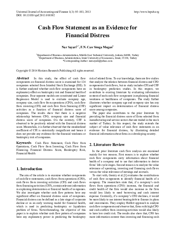 (PDF) Cash Flow Statement as an Evidence for Financial Distress