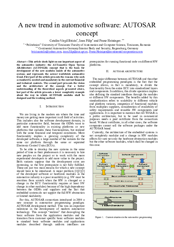 (PDF) A new trend in automotive software: AUTOSAR concept