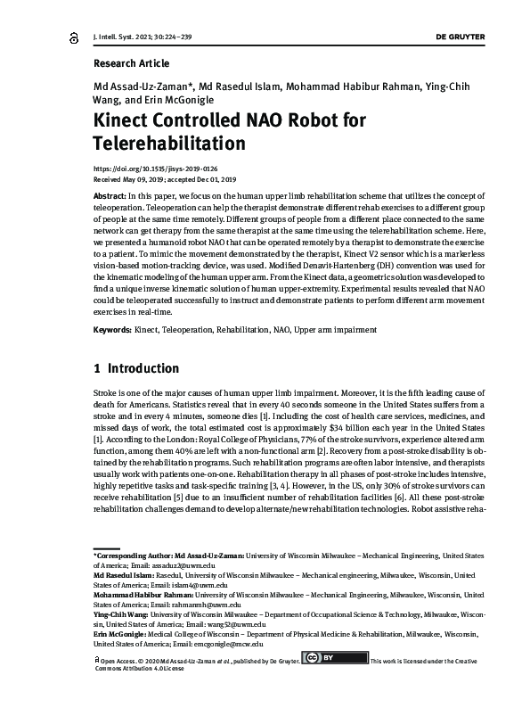 (PDF) Kinect Controlled NAO Robot for Telerehabilitation
