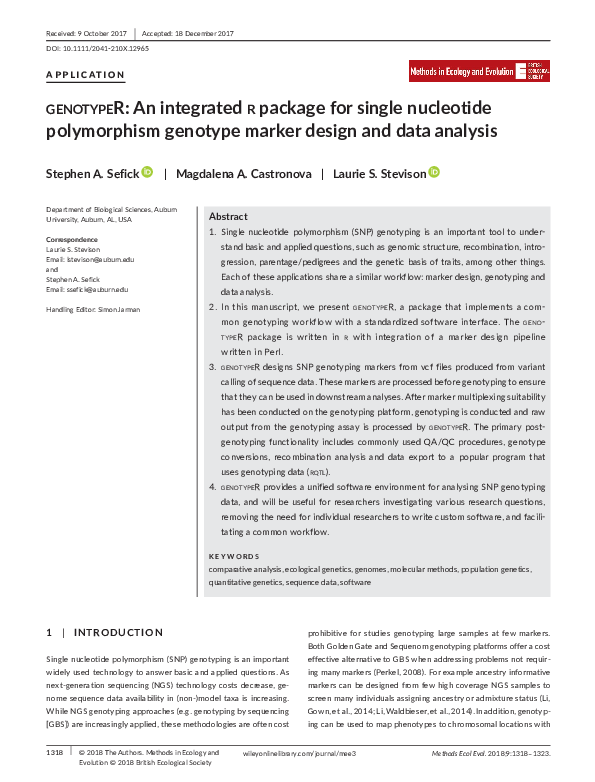 (PDF) genotypeR : An integrated r package for single nucleotide ...