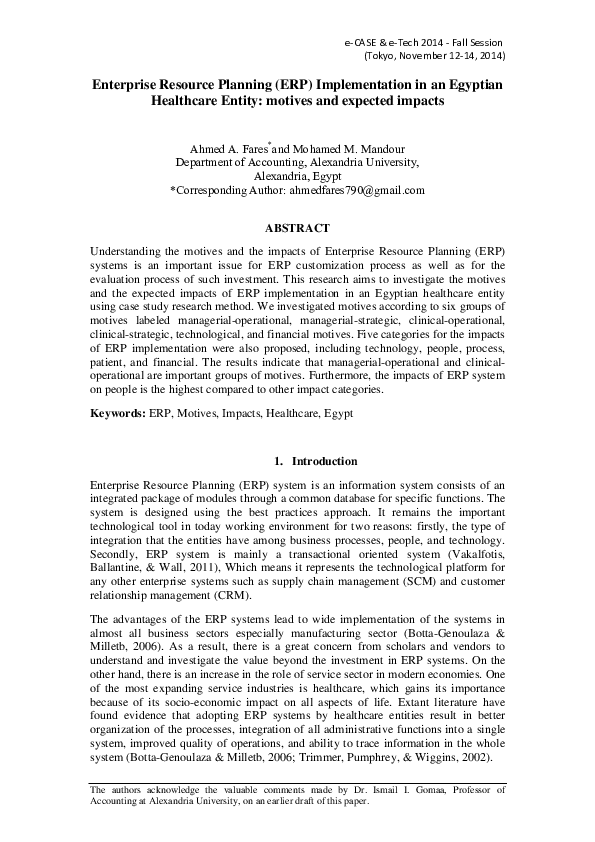 (PDF) Enterprise Resource Planning (ERP) Implementations