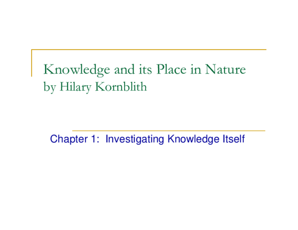(PDF) Knowledge and its Place in Nature