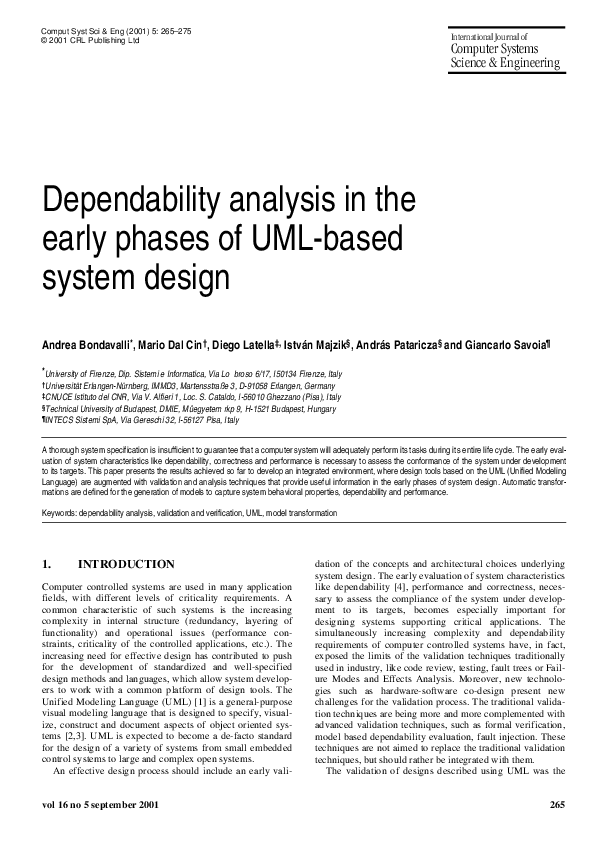 (PDF) Dependability analysis in the early phases of UML-based system design
