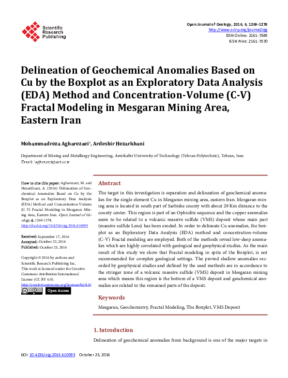(PDF) Delineation of geochemical anomalies based on stream sediment ...